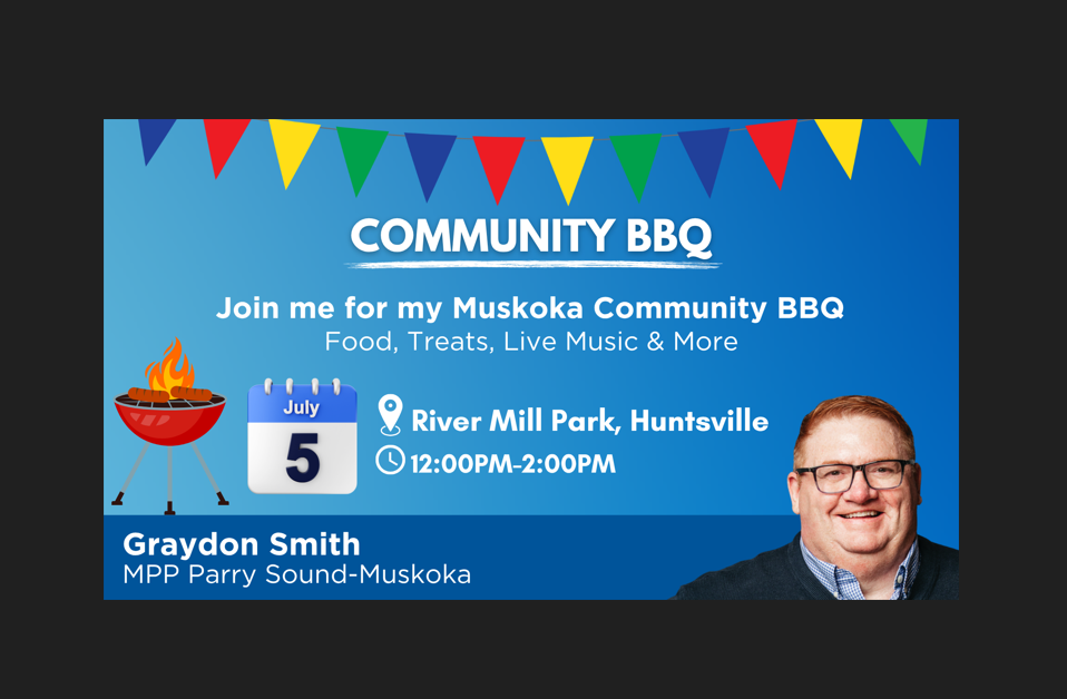 MPP Smith hosts free community barbecue this Saturday - Huntsville Doppler